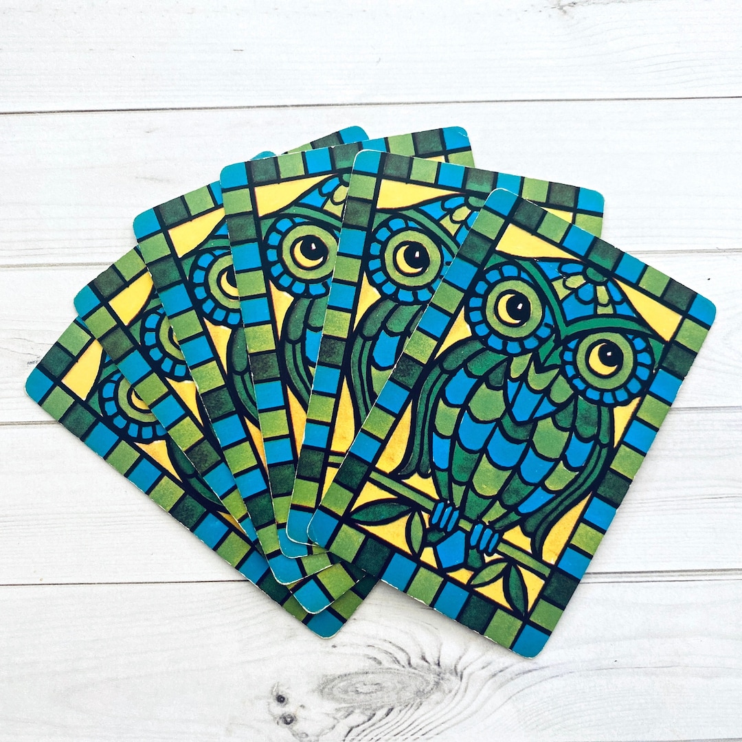Owl Playing Cards - Set of 6 - Vintage Cards, Vintage Children Cards ...