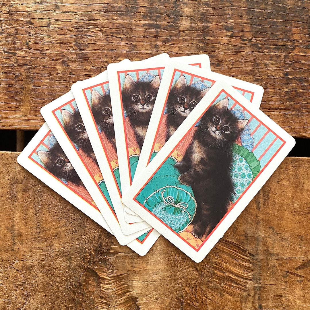 Vintage Kitten Playing Cards - Set of 6 - Vintage Cards, Vintage Cat ...