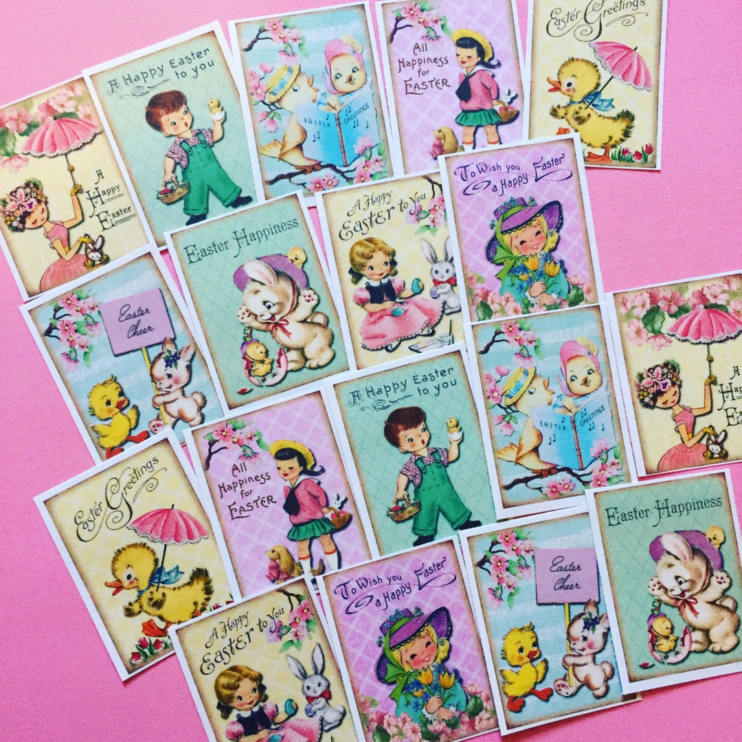 Easter Stickers - Set of 18 - Handmade Stickers, Vintage Style, Vintage ...