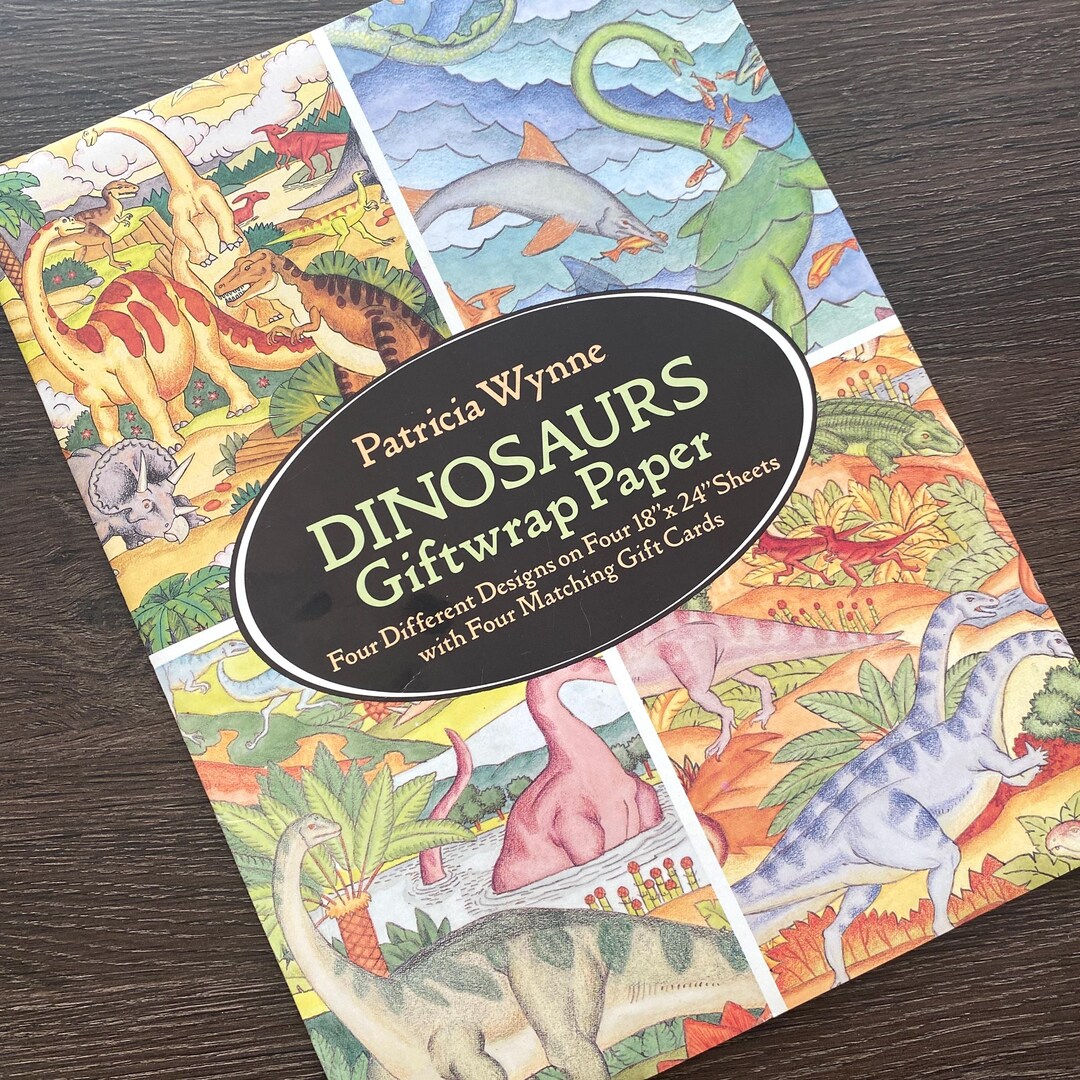 Vintage Unused Assorted Dinosaurs Gift Wrap - 4 Sheets - Old Wrapping ...
