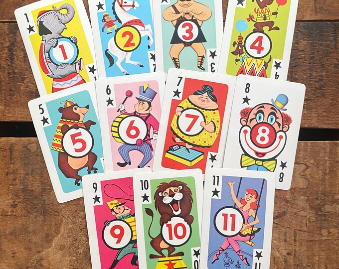 Vintage Circus Stars Cards - Set of 11 - Crazy Eights, Vintage Children ...