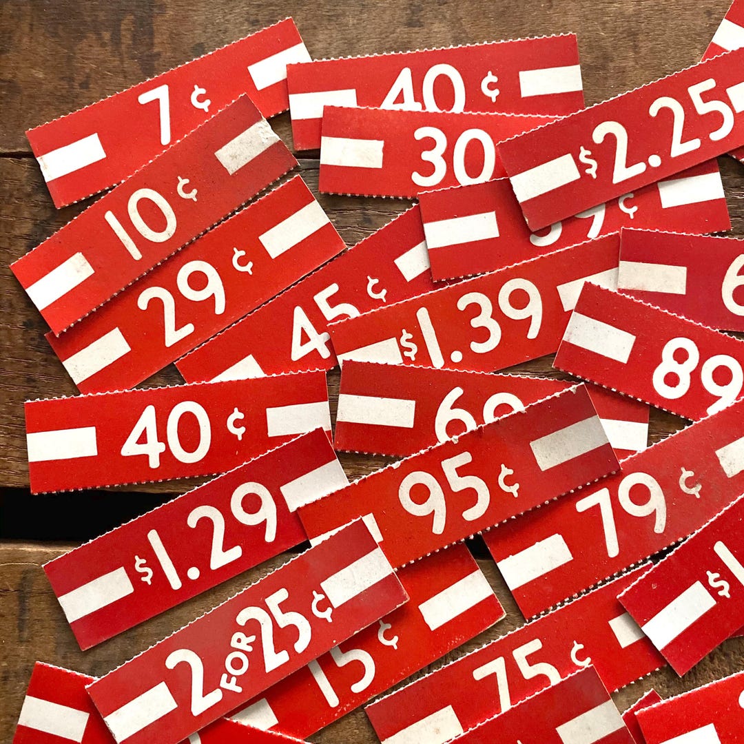 Vintage Price Tags - Set of 15 - Mercantile Store Number Tags, Red and ...