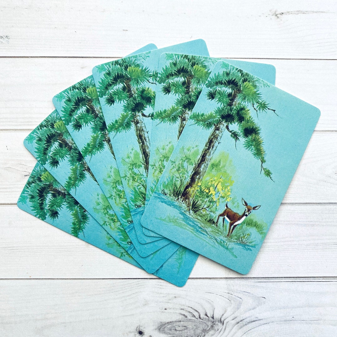 Vintage Playing Cards - Set of 6 - Vintage Cards, Vintage Deer Cards ...