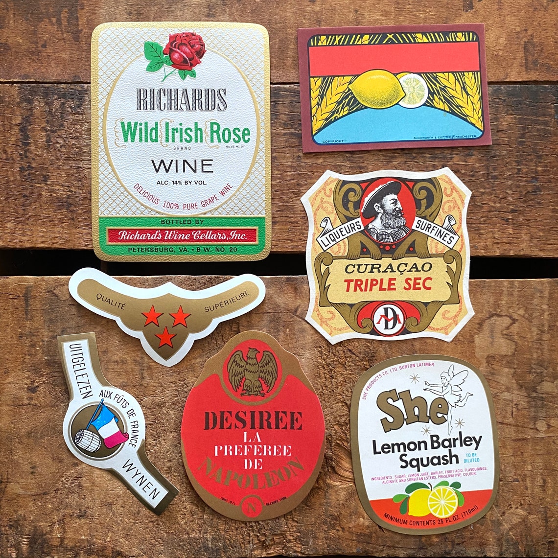 Vintage Assorted Labels Lot - Set of 27 - Paper Ephemera, Alcohol Food ...