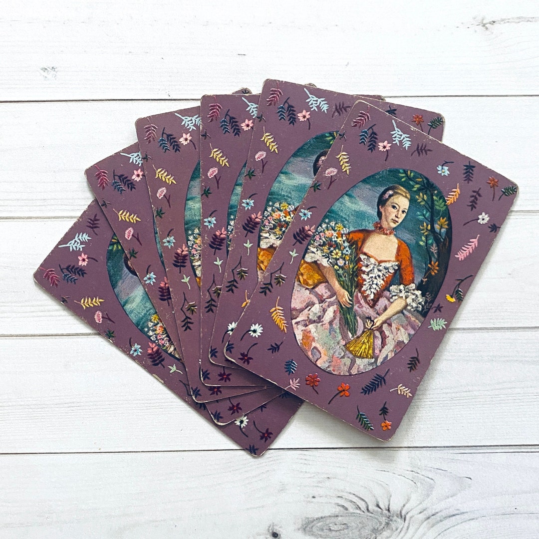 Vintage Playing Cards Set of 6 Vintage Woman Cards, Flower Playing ...