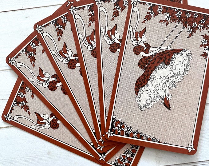 Vintage Cute Girl in Red Dress on Swing Playing Cards - Set of 6 - Etsy