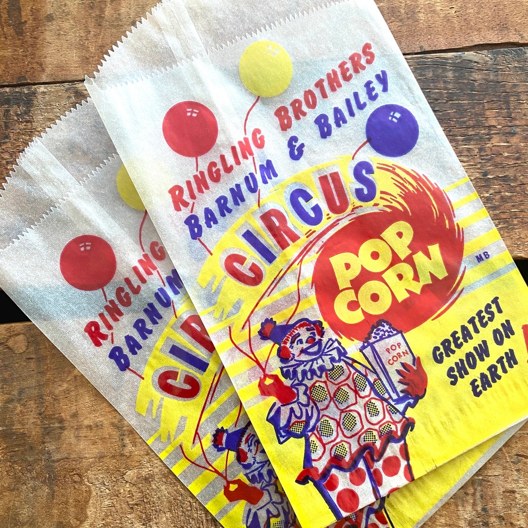 Vintage Unused Circus Popcorn Glassine Paper Bags - Set of 2 - Clown ...