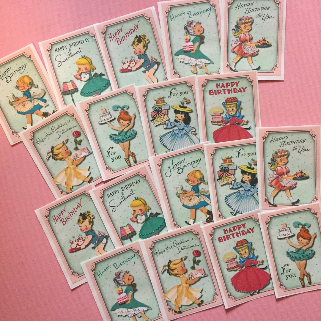 Birthday Stickers - Set of 18 - Handmade Stickers, Vintage Style ...