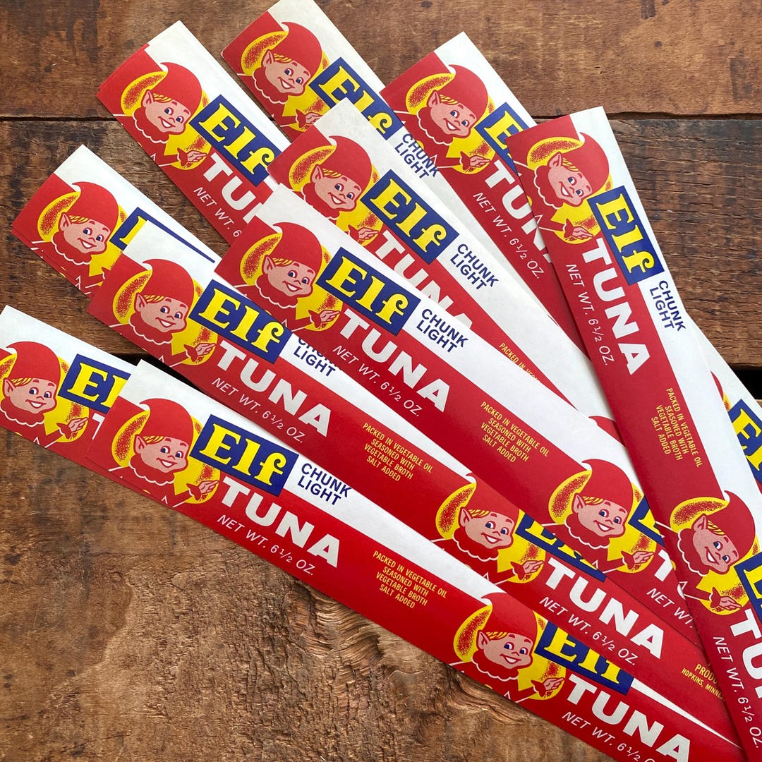 Vintage Elf Tuna Fish Food Labels - Set of 5 - Junk Journal Paper ...