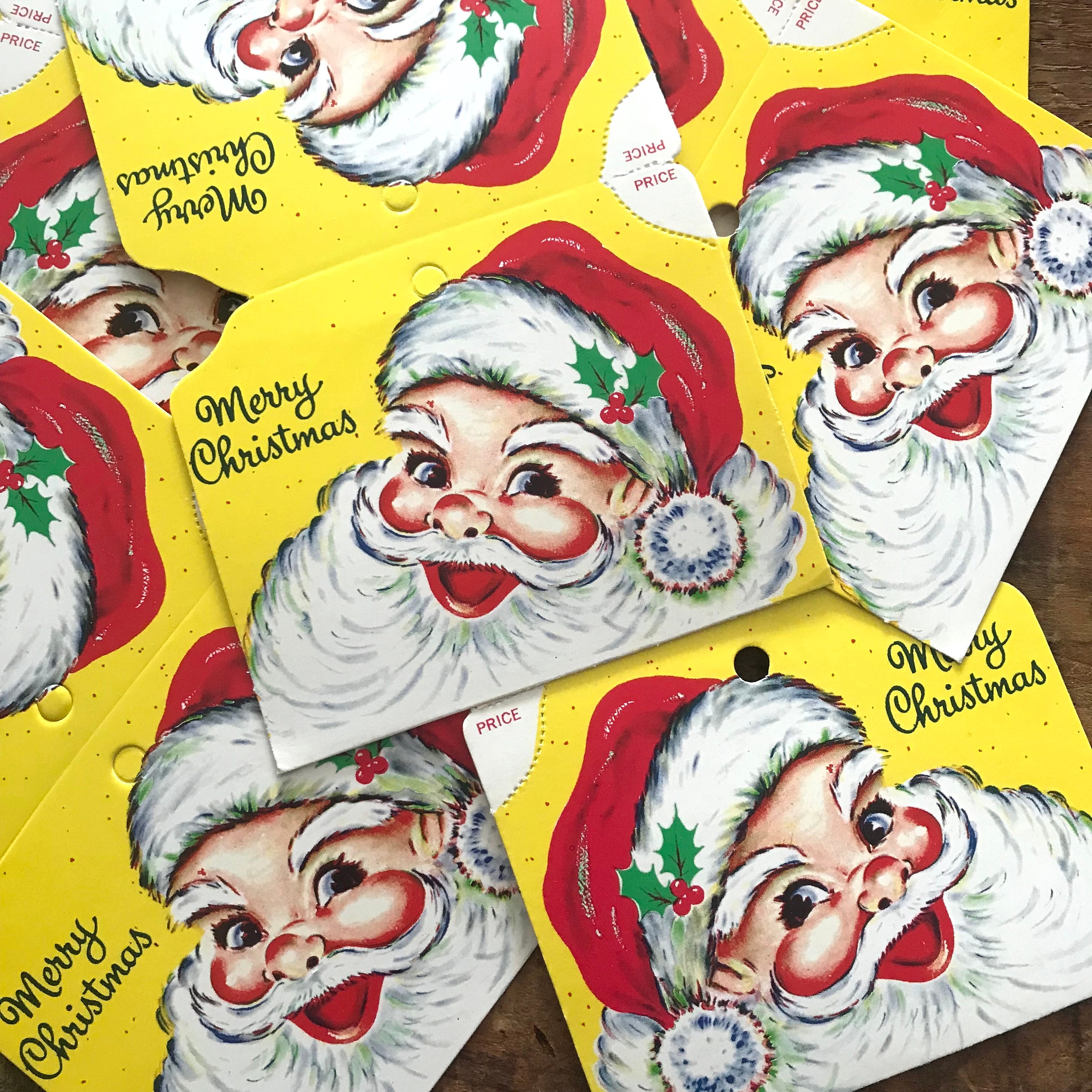 Vintage Christmas Stocking Header Card With Jolly Santa Claus - Unused ...