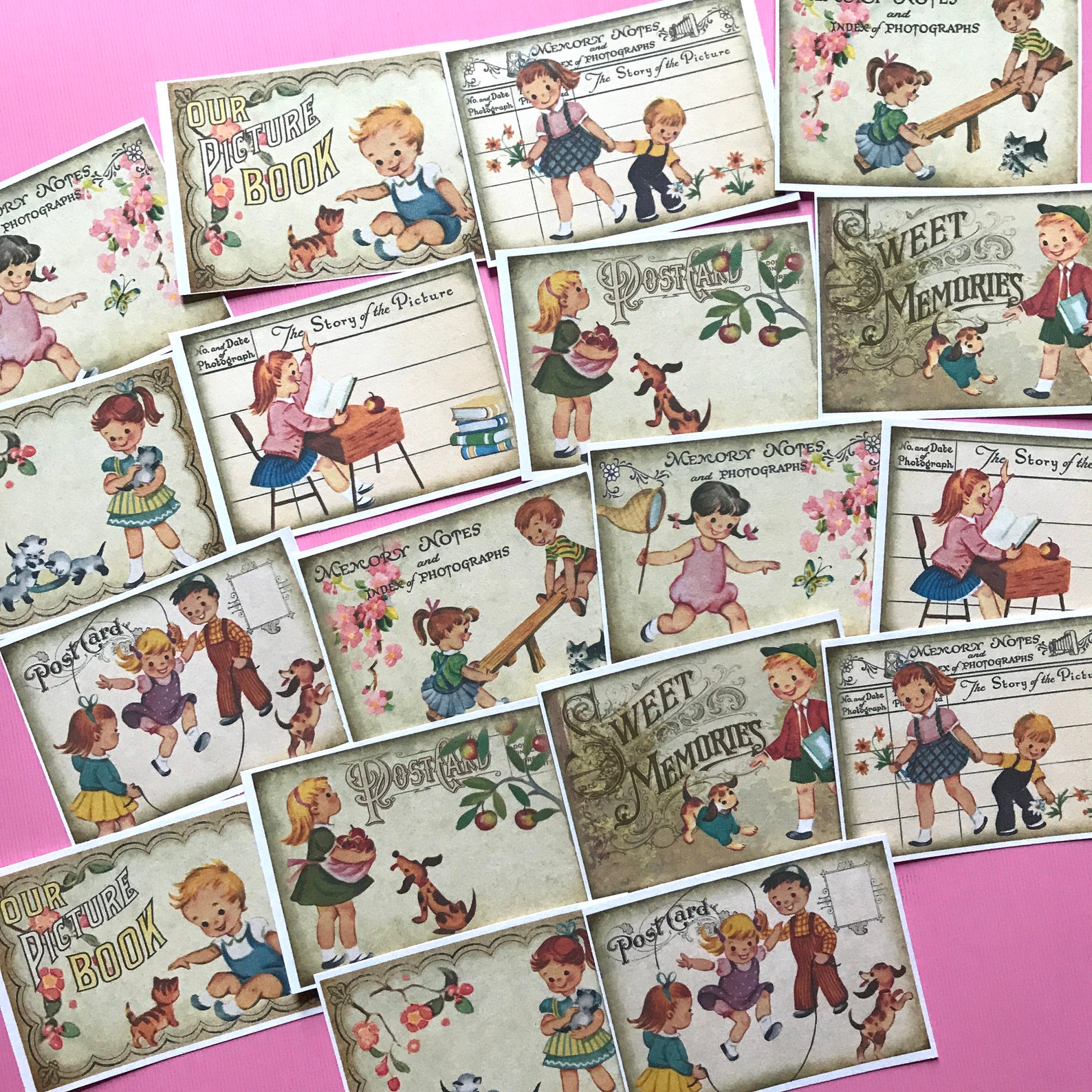 Children Scrapbooking Stickers Set of 18 Handmade Stickers, Vintage ...