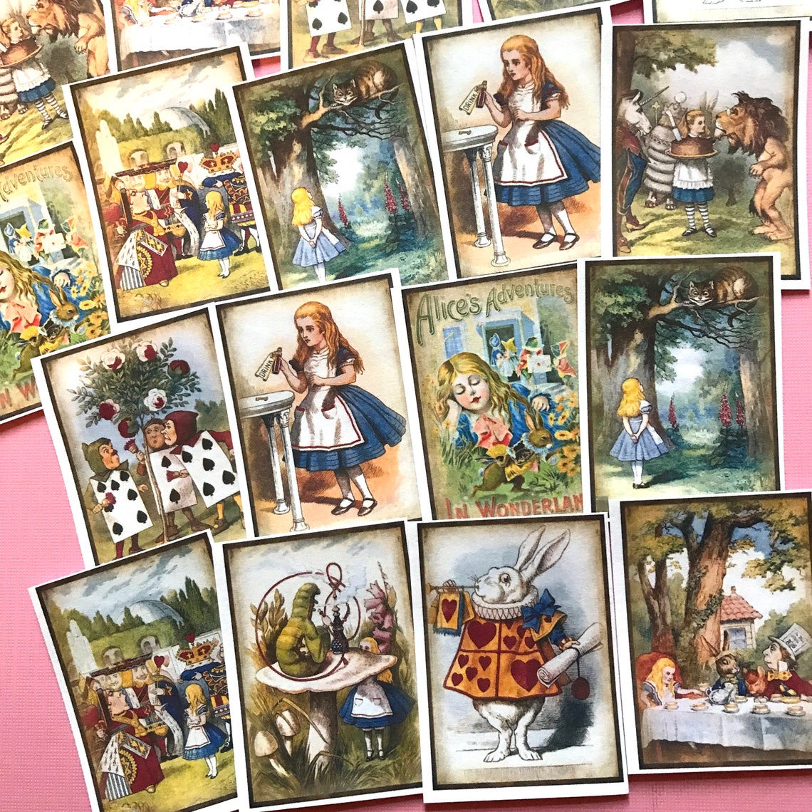 Alice In Wonderland Stickers Set Of 18 Handmade Junk Journal