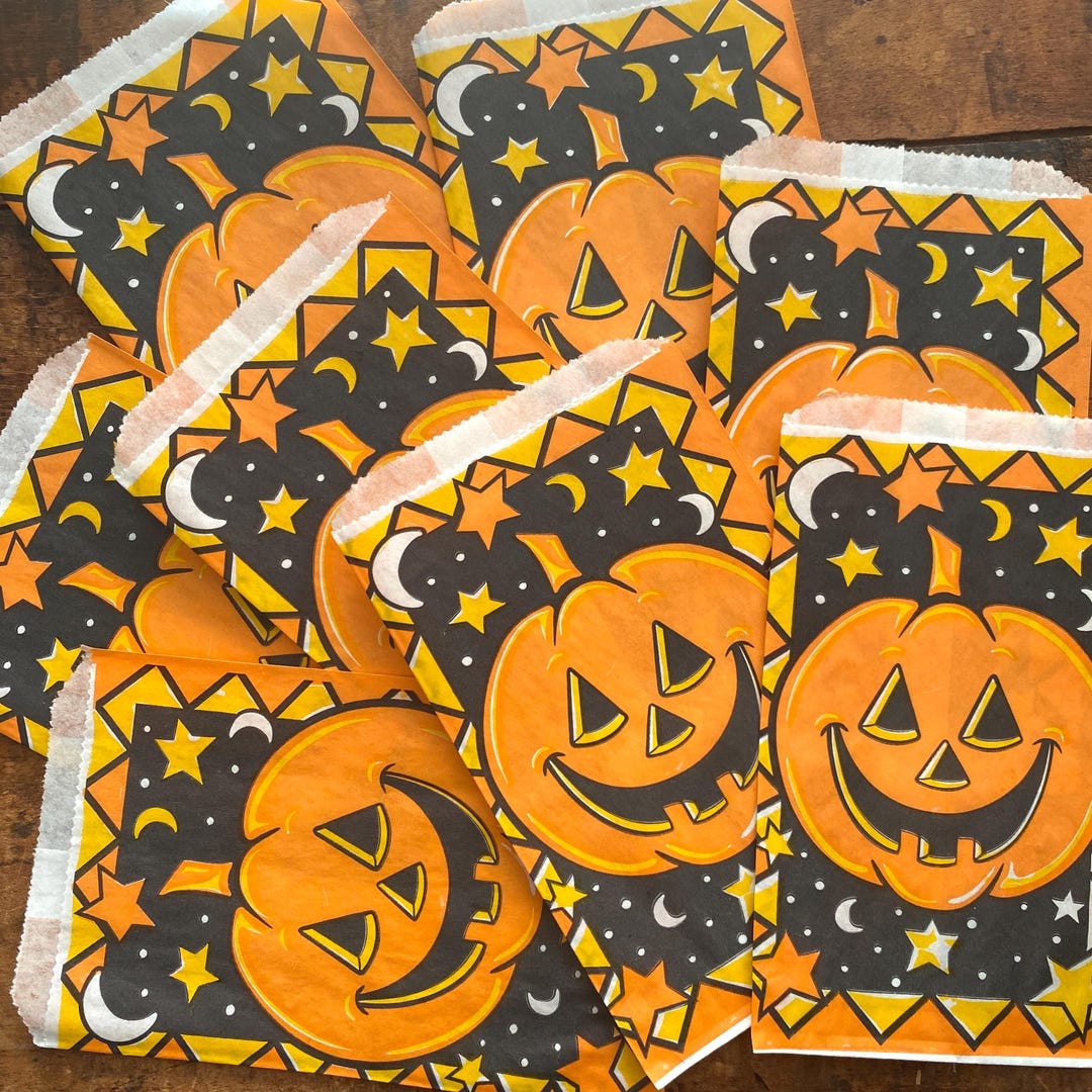 Vintage Pumpkin Halloween Treat Bags - Set of 8 - Trick or Treat, Paper ...