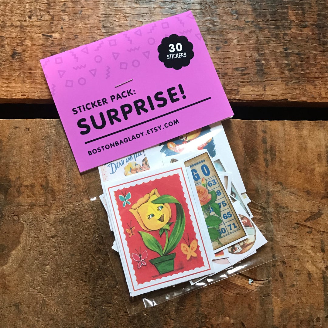 Surprise Stickers - Set of 30 - Handmade Stickers, Vintage Style ...