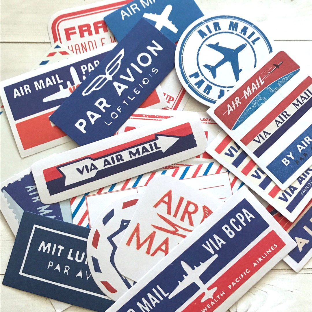 Air Mail Stickers - Set of 20 - Airmail Labels, Par Avion, Junk Journal ...