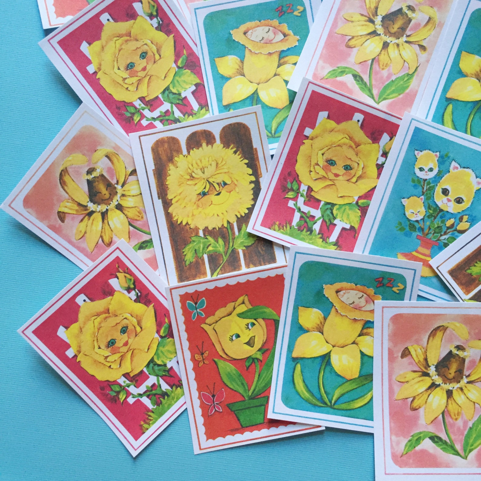 Anthropomorphic Flower Stickers Set of 24 Handmade - Etsy