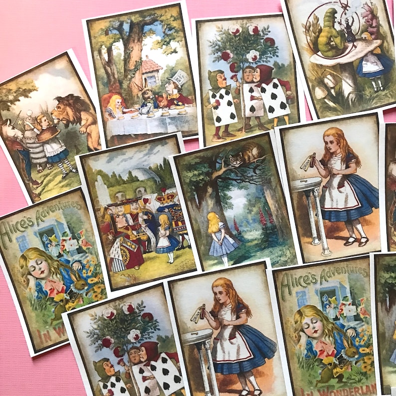 Alice In Wonderland Stickers Set Of 18 Handmade Junk Journal