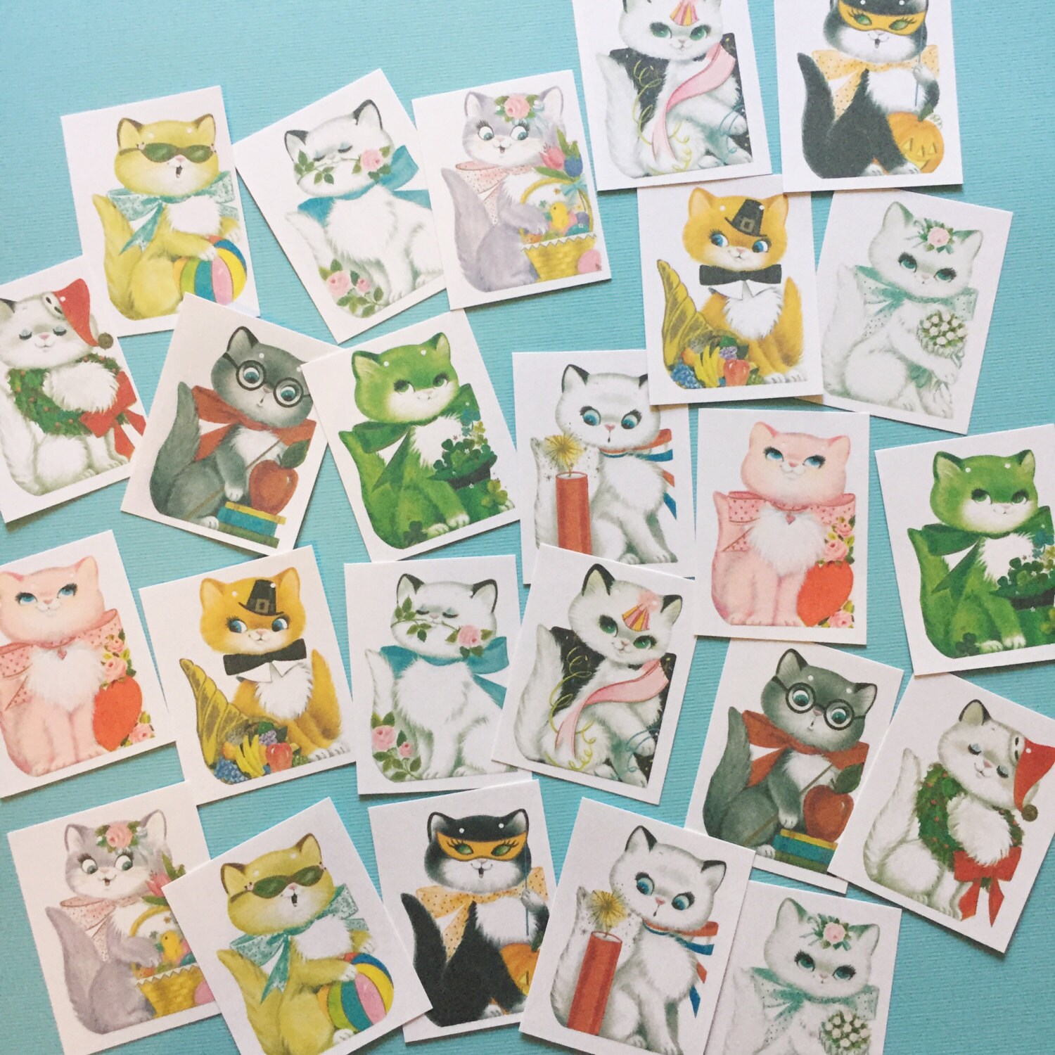 Cute Kitten Stickers Set of 24 Handmade Stickers Vintage | Etsy