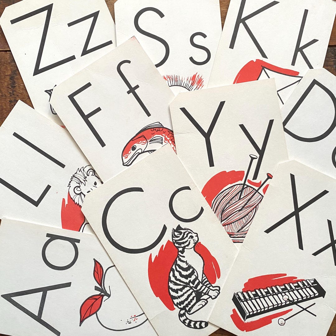 Vintage 1950s Milton Bradley Alphabet Flash Cards Full Alphabet, 26 ...