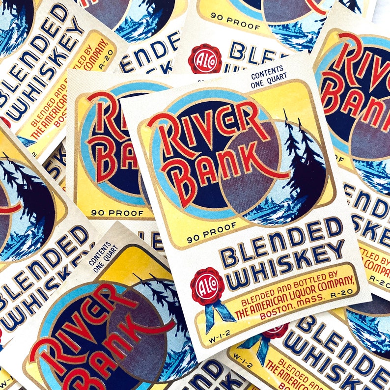Vintage River Bank Whiskey Labels - Set of 5 - Junk Journal Paper ...