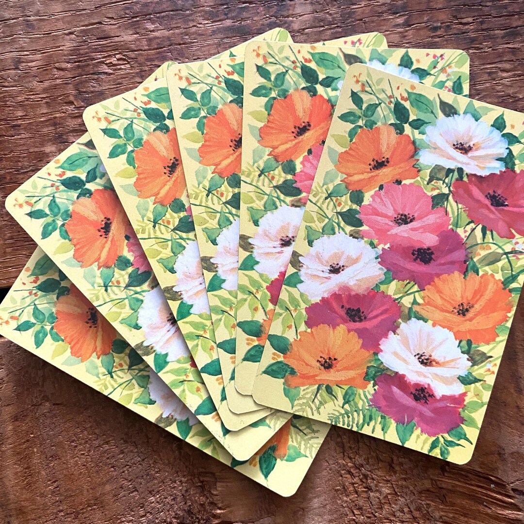 Vintage Playing Cards - Set of 6 - Vintage Flower Cards, Flower Playing ...