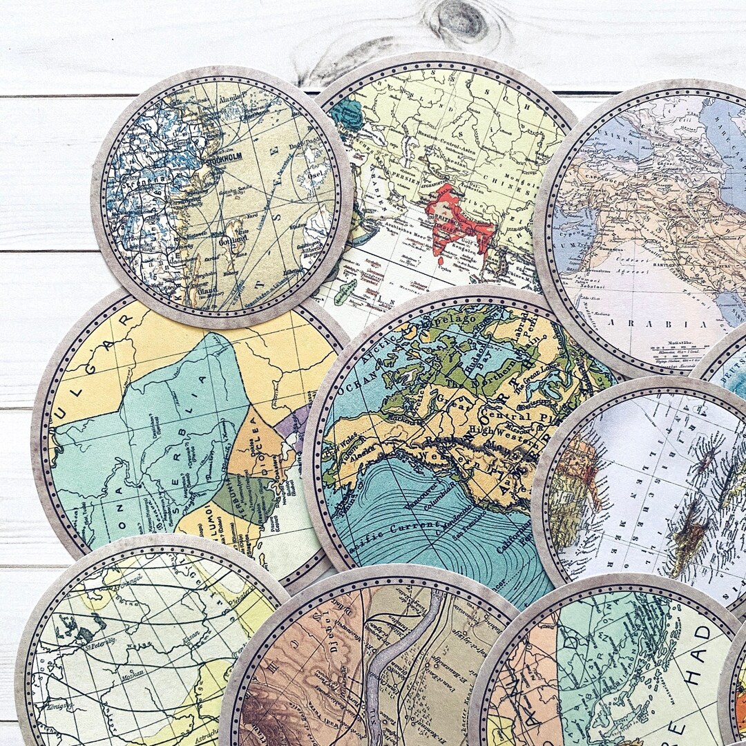 World Map Stickers - Set of 15 - Junk Journal Stickers, Paper Ephemera ...