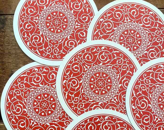 Vintage Round Red Pattern Playing Cards - Set of 6 - Etsy