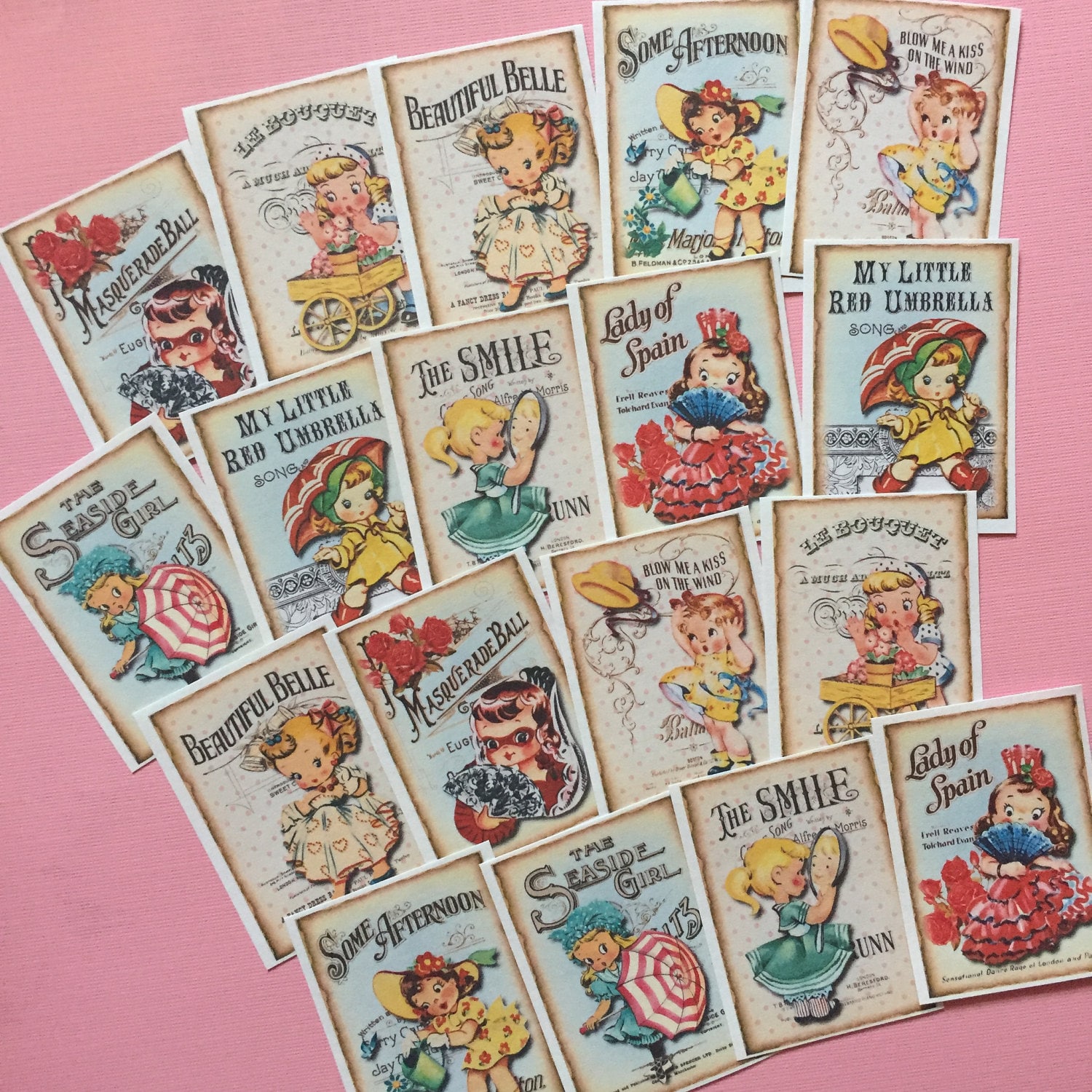 Vintage Girl Stickers Set of 18 Handmade Stickers Vintage | Etsy