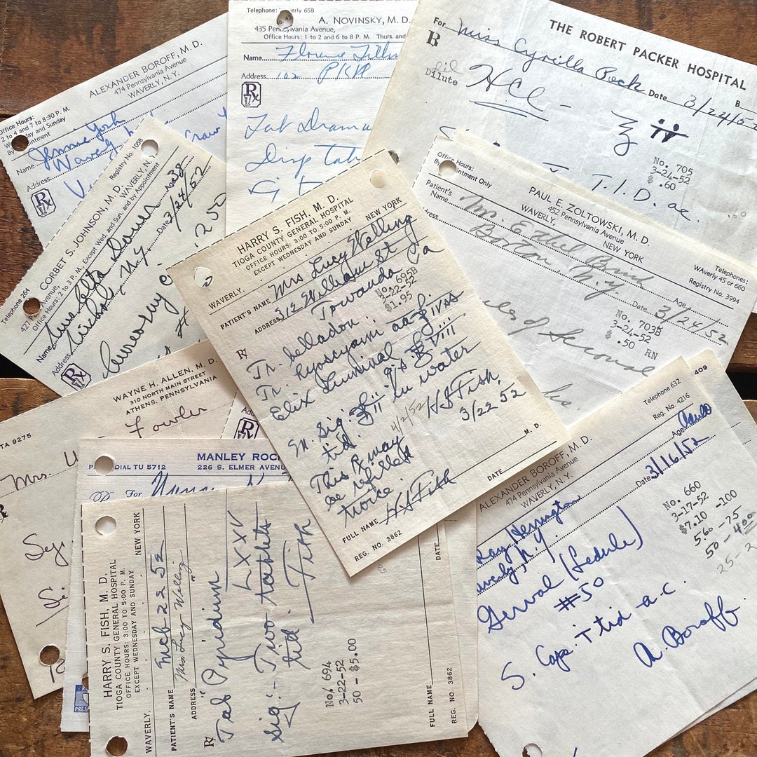 Vintage Handwritten Pharmacy Prescriptions 30s 40s 50s 60s - Set of 20 ...