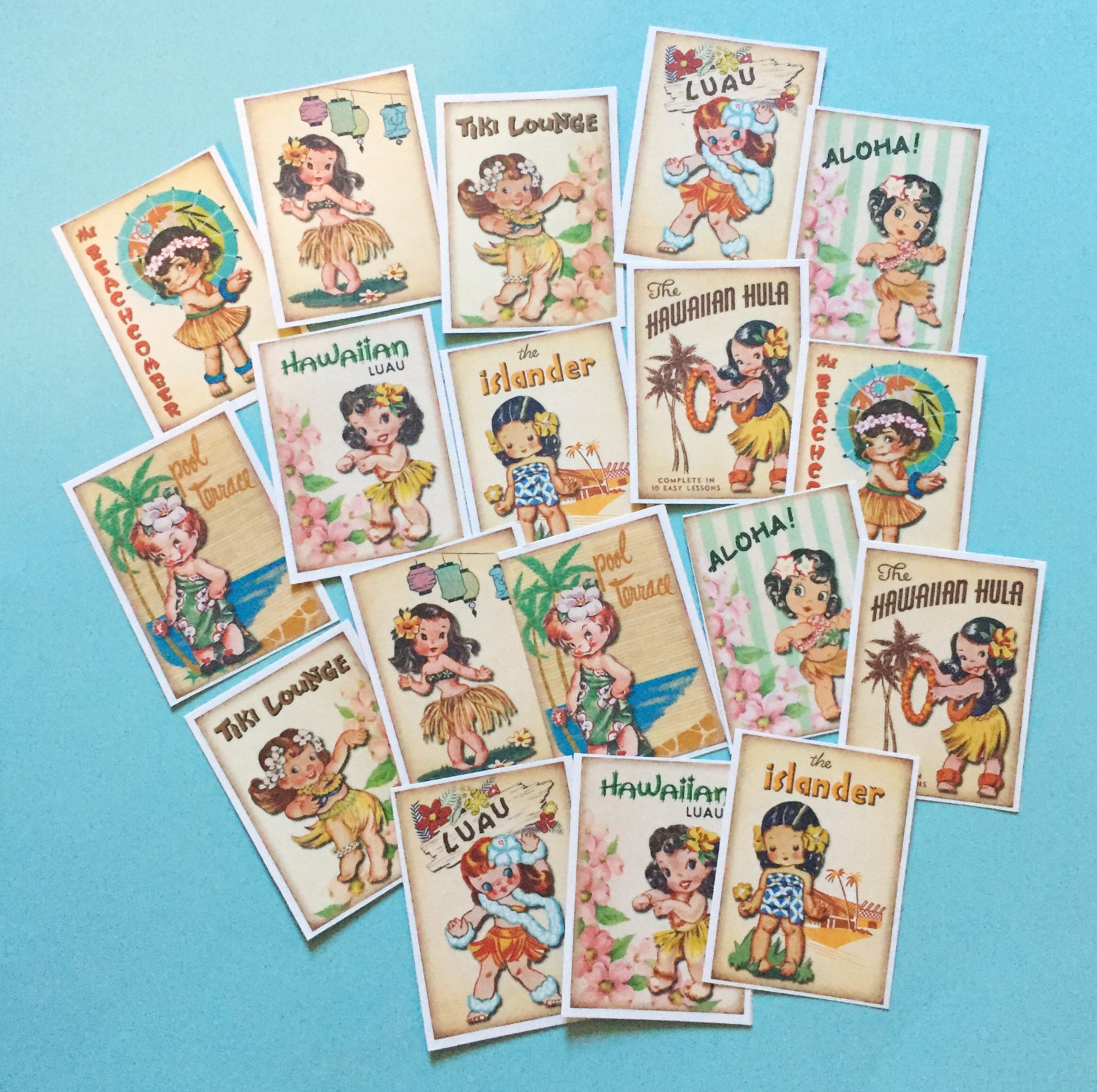 Hawaii Hula Girl Stickers - Set of 18 - Handmade Junk Journal Stickers ...