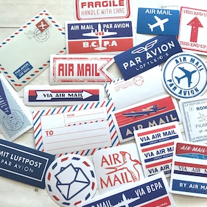 Air Mail Stickers - Set of 20 - Airmail Labels, Par Avion, Junk Journal ...