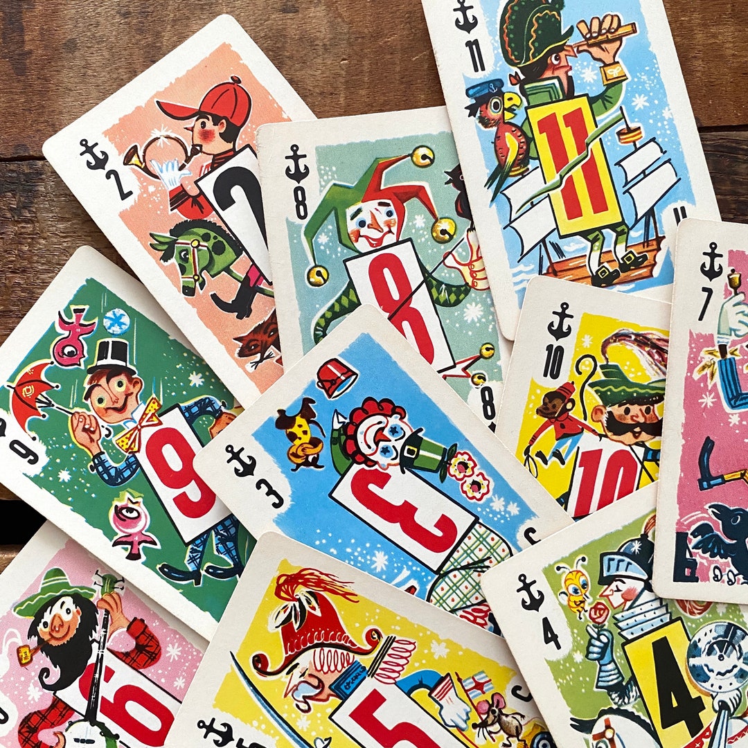 Vintage Crazy Eights Cards Set of 11 Vintage Children Cards, Old Paper ...
