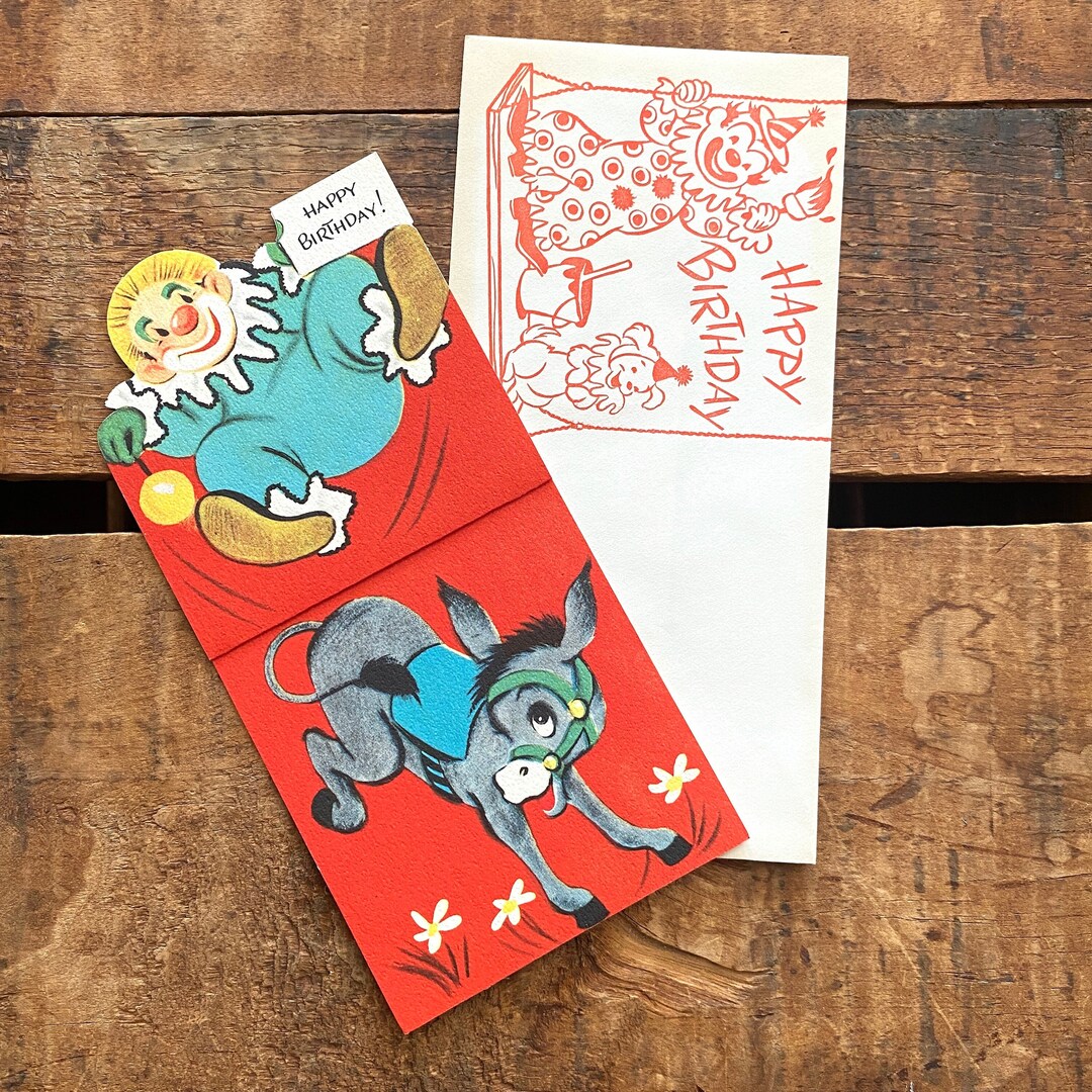 Vintage Birthday Card Unused Old Greeting Card, Vintage Clown Card ...