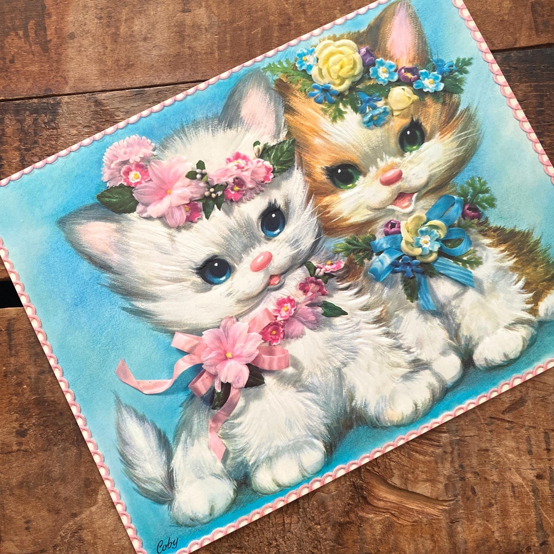 Vintage Unused Coby Get Well Card - Kitten Cat - Paper Ephemera, Junk ...