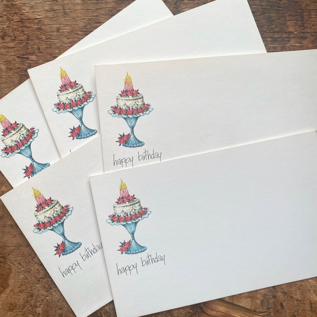 Vintage Happy Birthday Note Cards - Set of 5 - Stationery, Writing ...