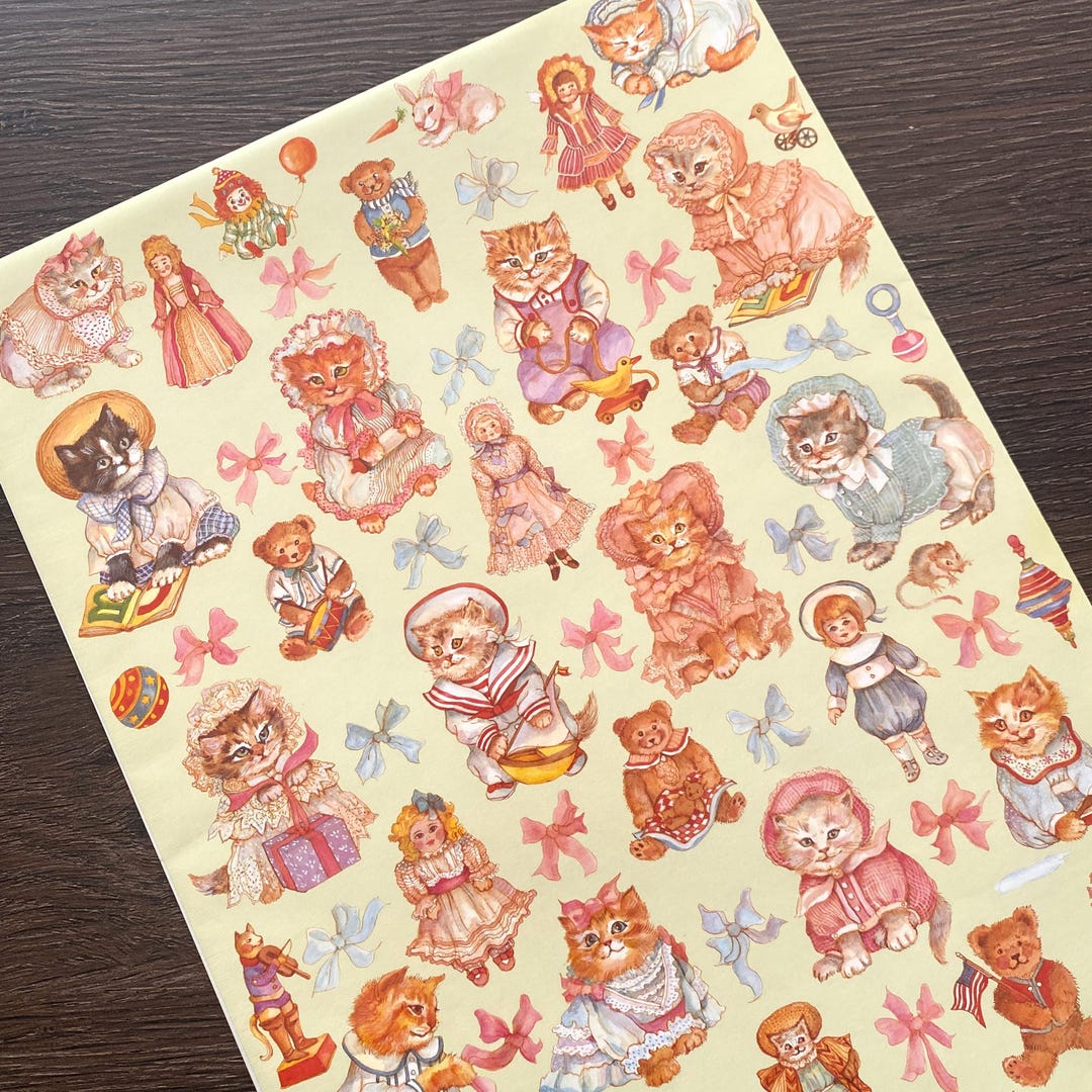 Vintage Unused Cats and Kittens Gift Wrap - 1 Sheet - Old Wrapping ...