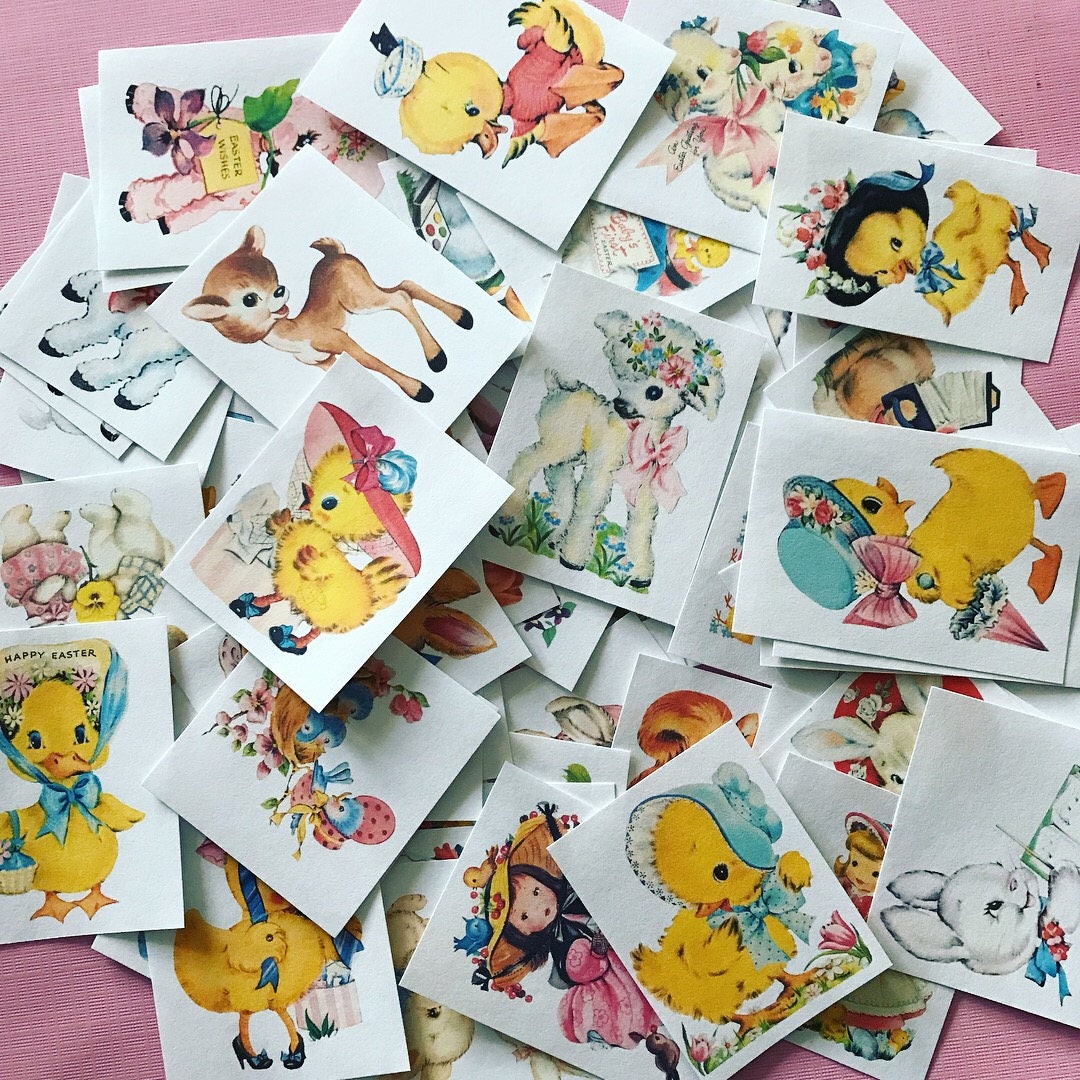 Easter Stickers - Set of 67 - Handmade Stickers, Vintage Style, Vintage ...