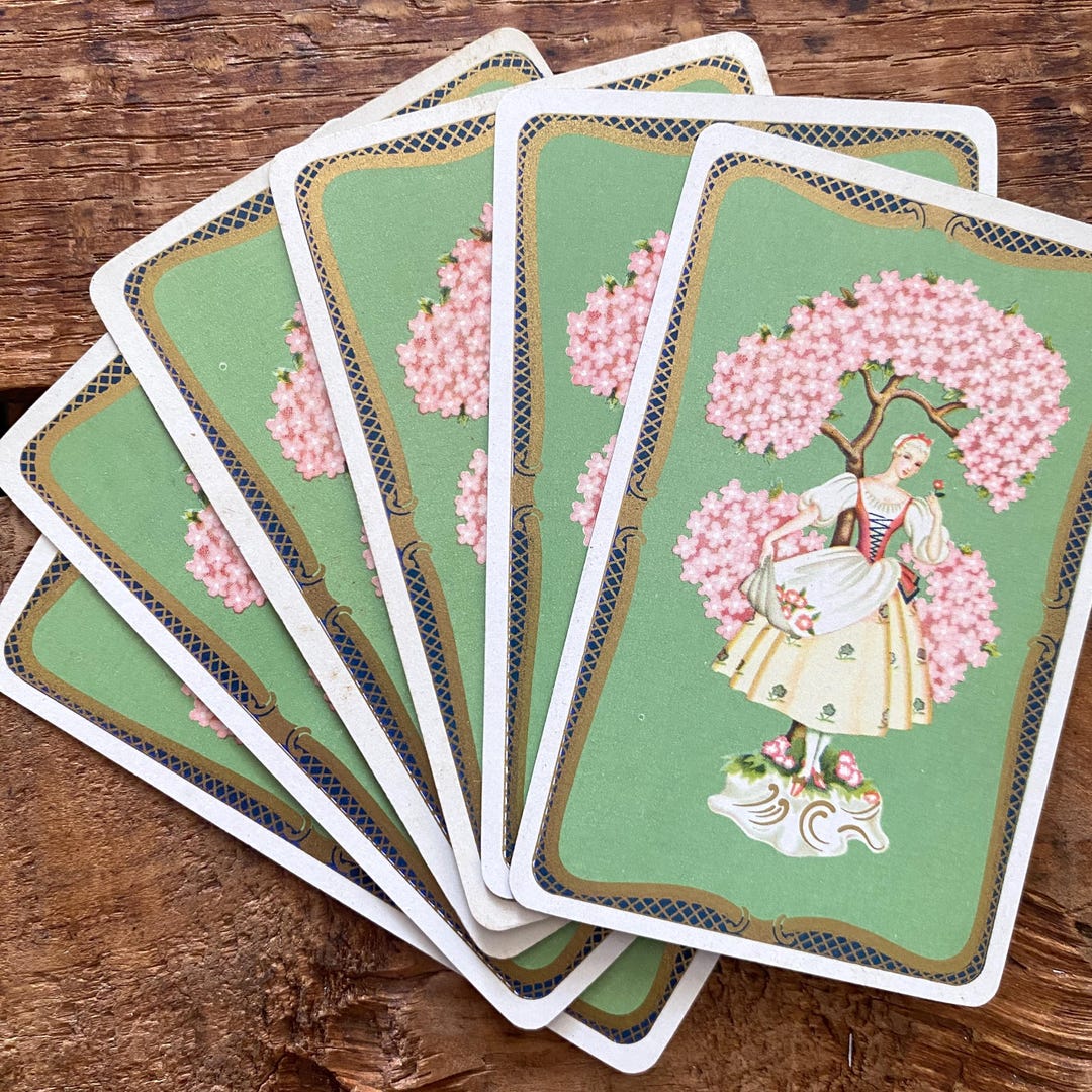 Vintage Victorian Woman and Cherry Blossom Tree Playing Cards - Set of ...