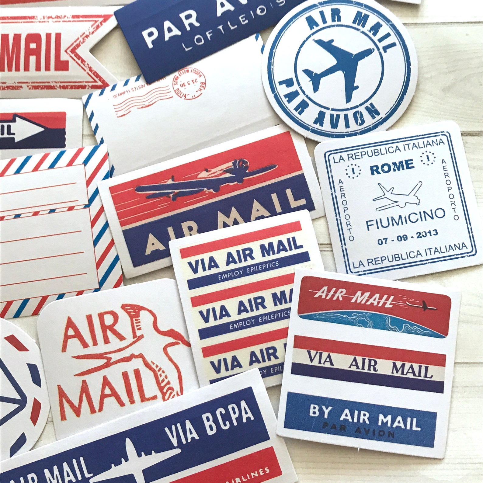 Air Mail Stickers - Set of 20 - Airmail Labels, Par Avion, Junk Journal ...