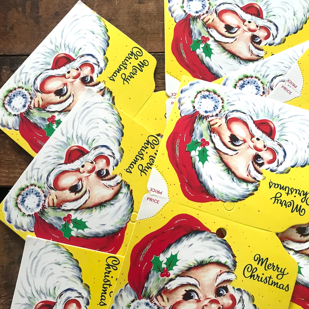 Vintage Christmas Stocking Header Card With Jolly Santa Claus - Unused ...