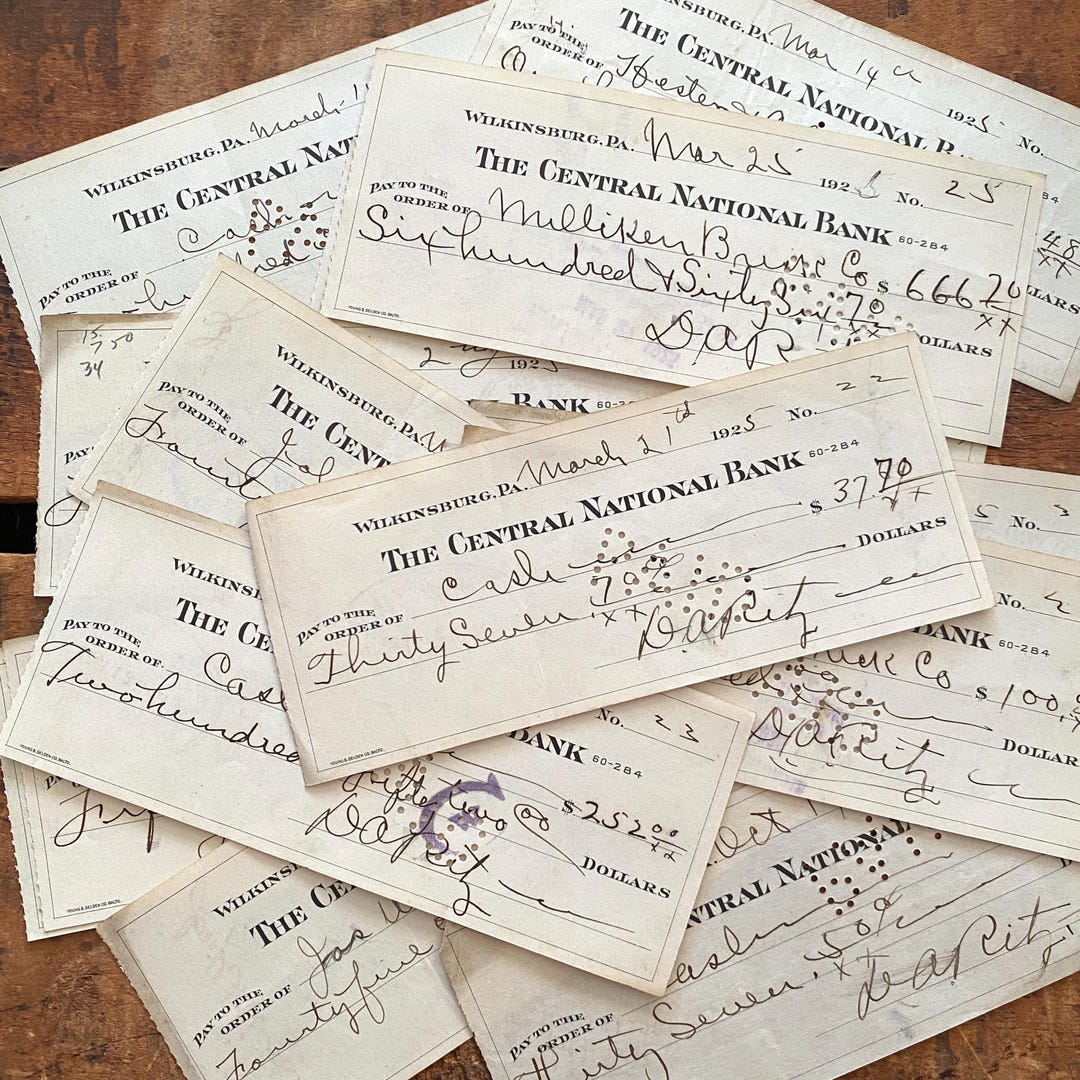 Vintage Bank Receipt Checks - Set of 8 - Junk Journal, Paper Ephemera ...