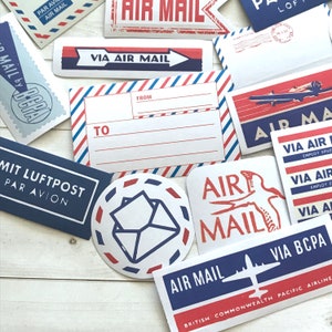 Air Mail Stickers - Set of 20 - Airmail Labels, Par Avion, Junk Journal ...