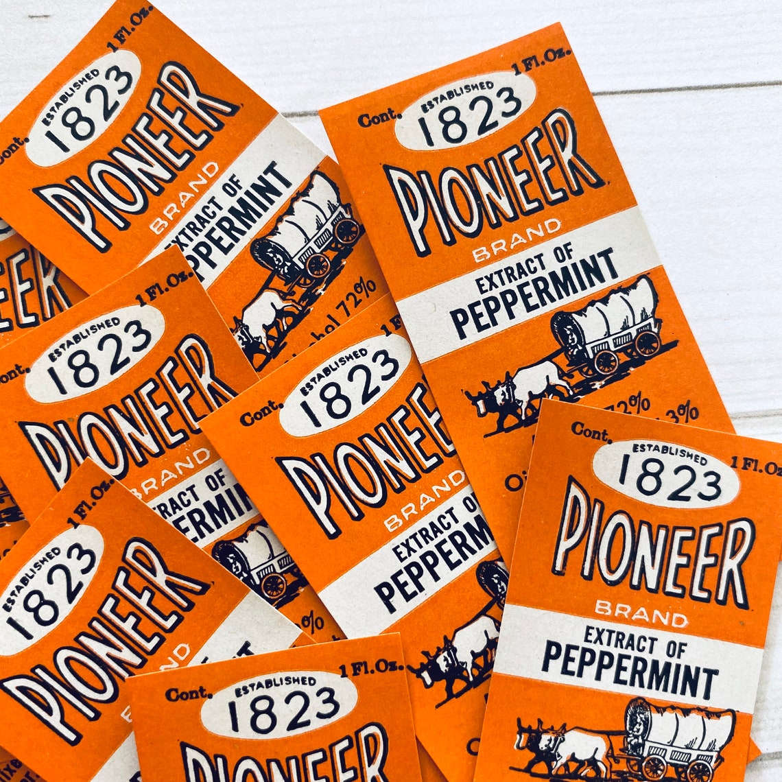 Vintage Labels - Set of 5 - Peppermint Labels, NOS Labels, Junk Journal ...