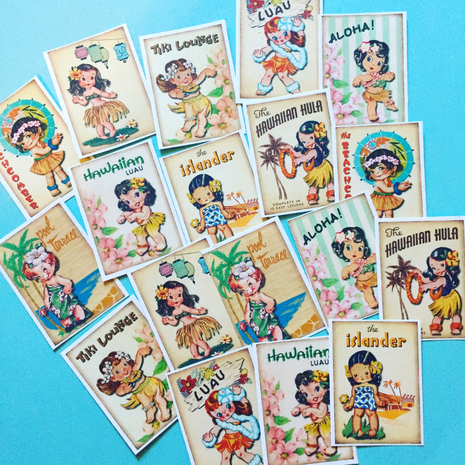 Hawaii Hula Girl Stickers - Set of 18 - Handmade Junk Journal Stickers ...