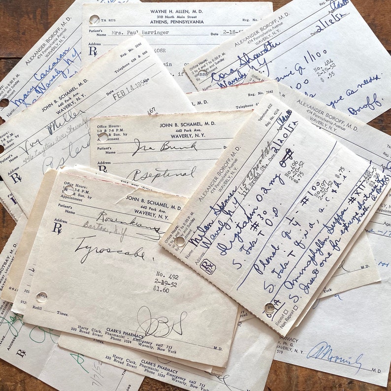 Vintage Handwritten Pharmacy Prescriptions 30s 40s 50s 60s - Set of 20 ...
