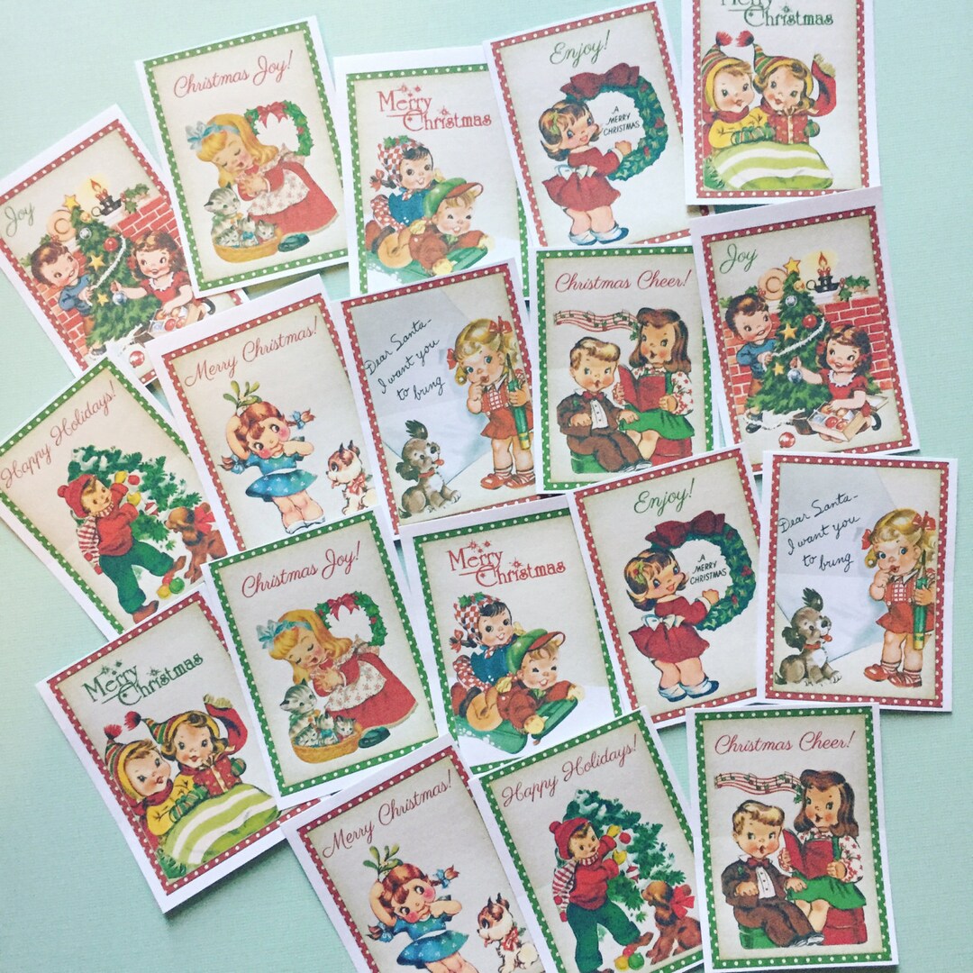 Christmas Stickers Set of 18 Handmade Stickers, Vintage Christmas, Cute ...