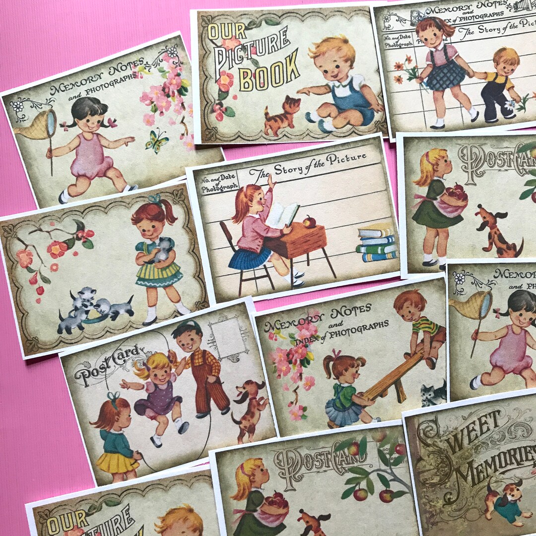 Children Scrapbooking Stickers - Set of 18 - Handmade Stickers, Vintage ...