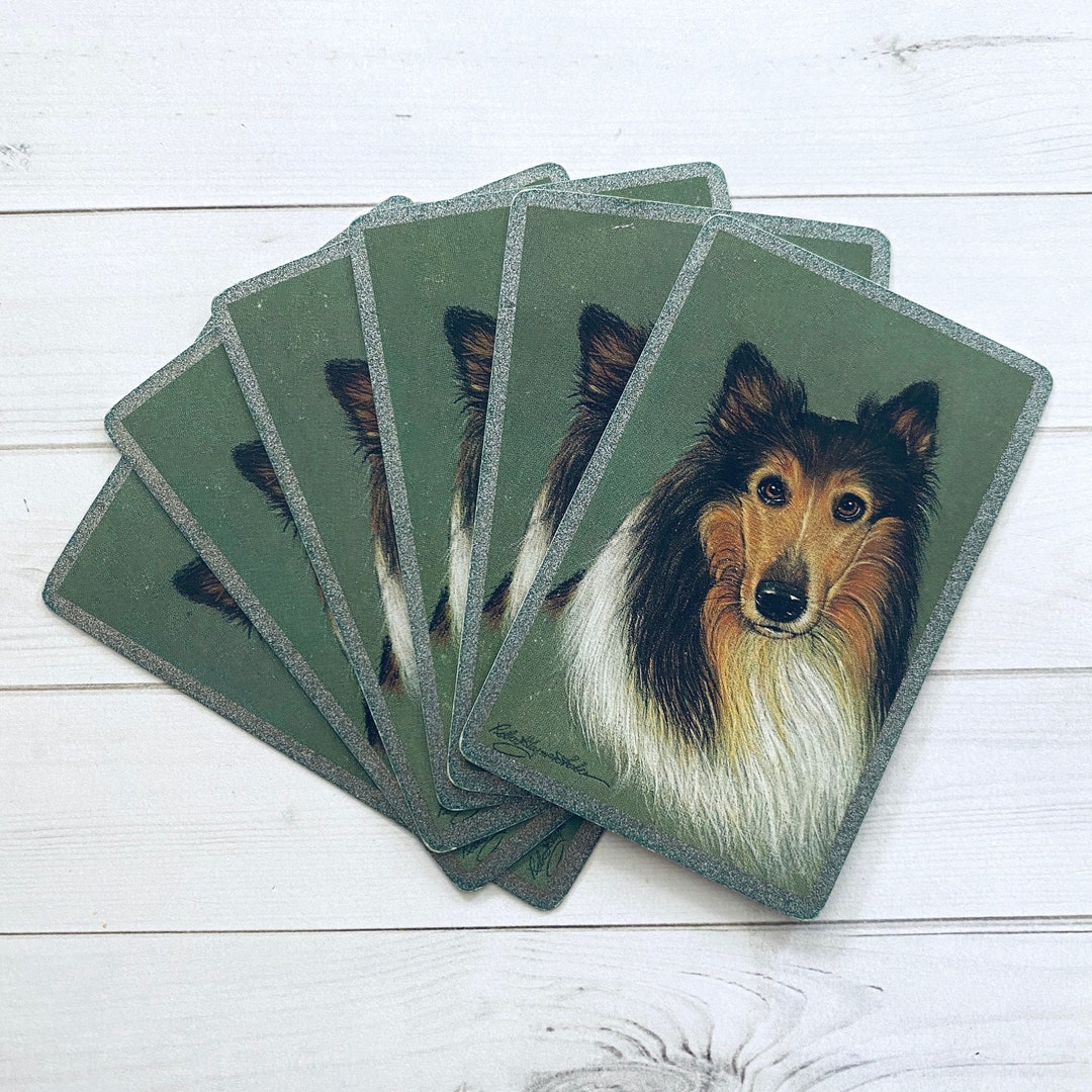 Vintage Collie Puppy Dog Playing Cards - Set of 6 - Etsy
