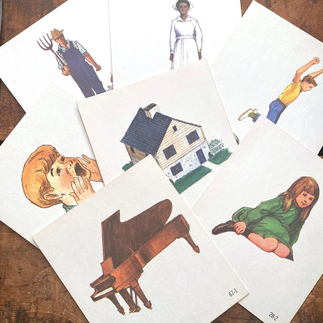 Vintage 1970s Picture Flash Cards - Random Set of 5 - School Alphabet ...
