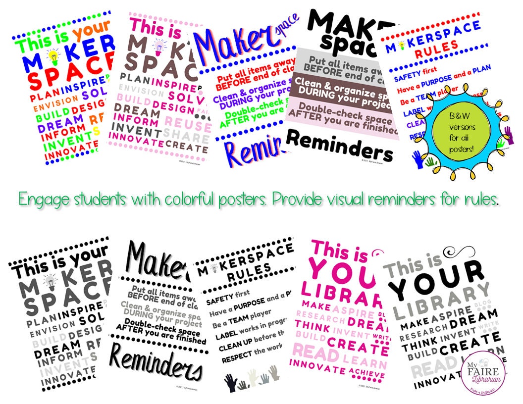 Makerspace Poster Set | SEL | Character Traits | K-12 Library - Etsy